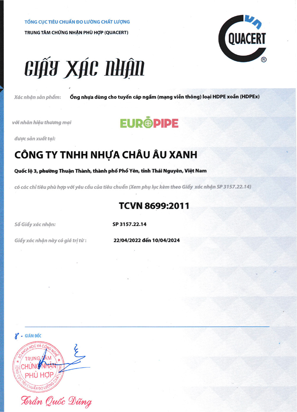 Certificate - Certification - EUROPIPE